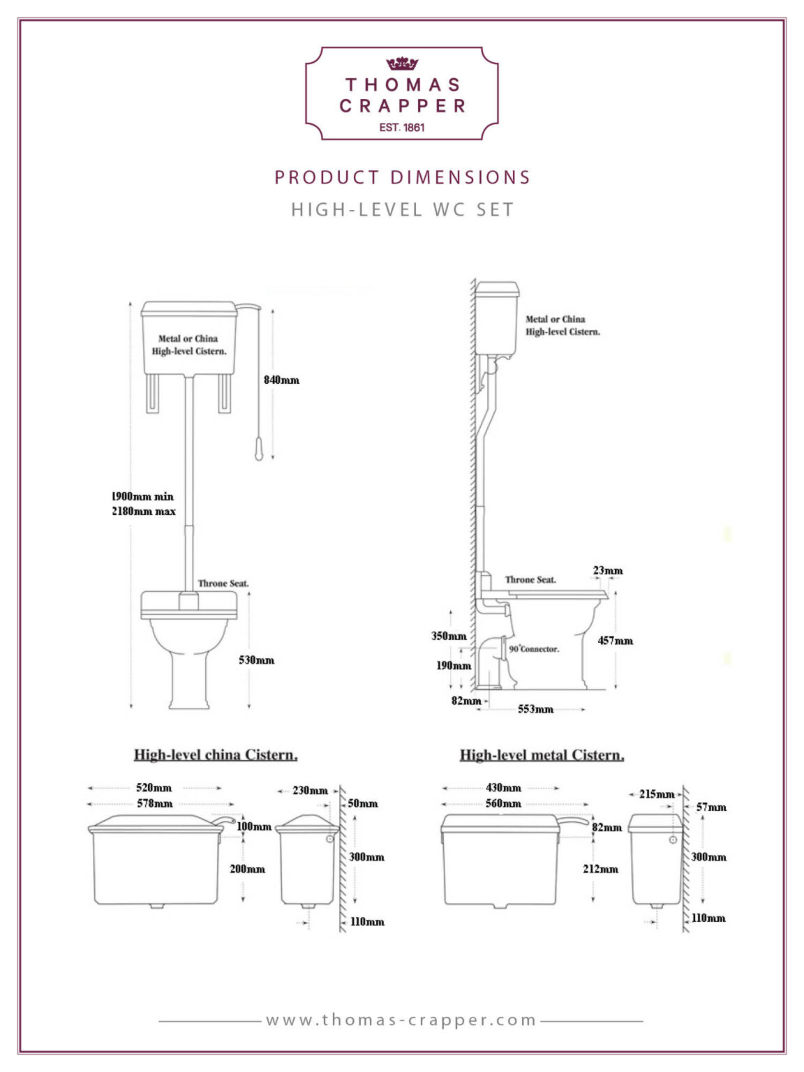 Traditional High-level Ceramic Toilet Set | Thomas Crapper