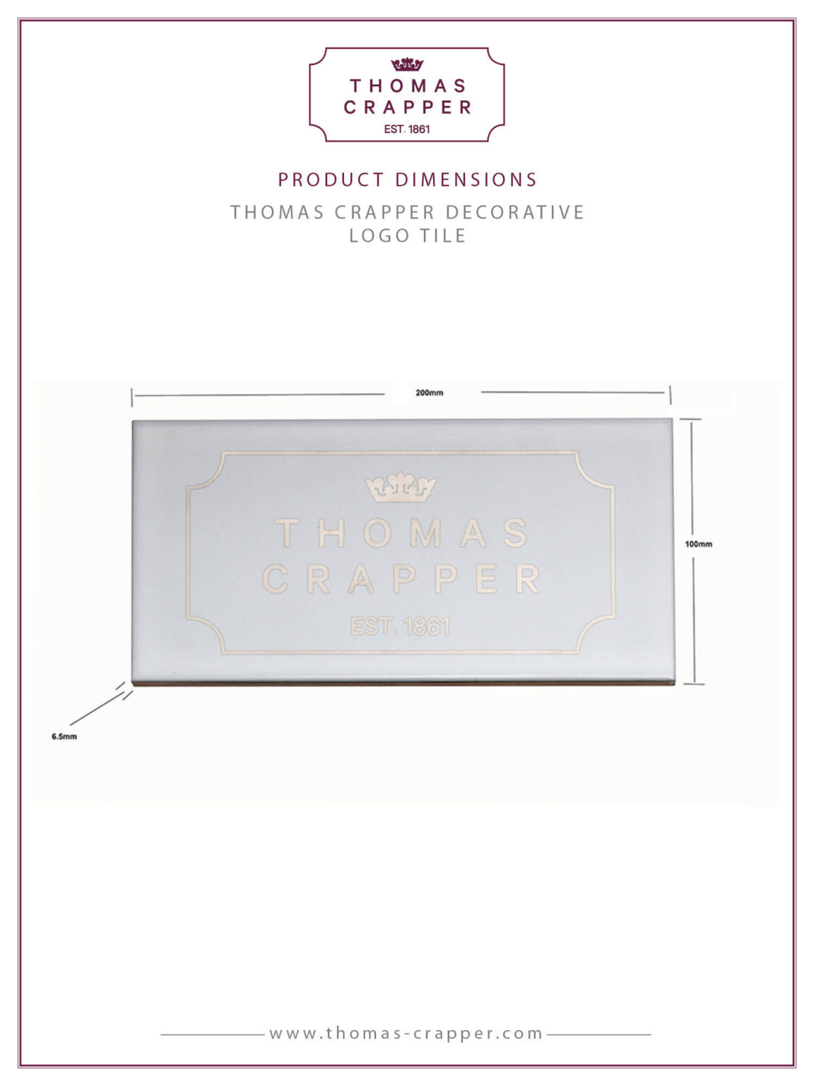 Thomas Crapper Decorative Logo Tile Aer Blue | Thomas Crapper & Co Ltd.