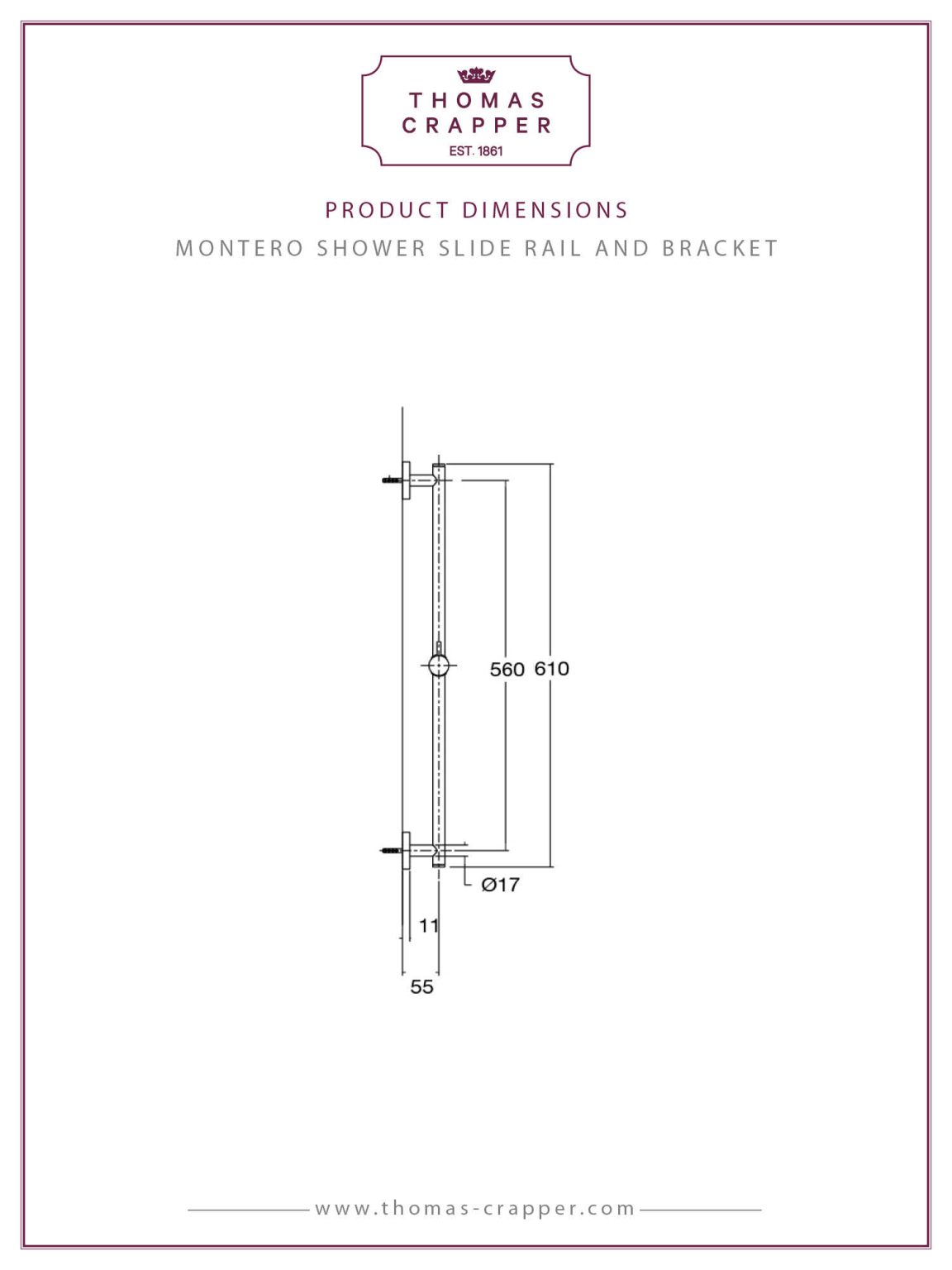 Montero Shower Slide Rail Kit | Thomas Crapper & Co Ltd.